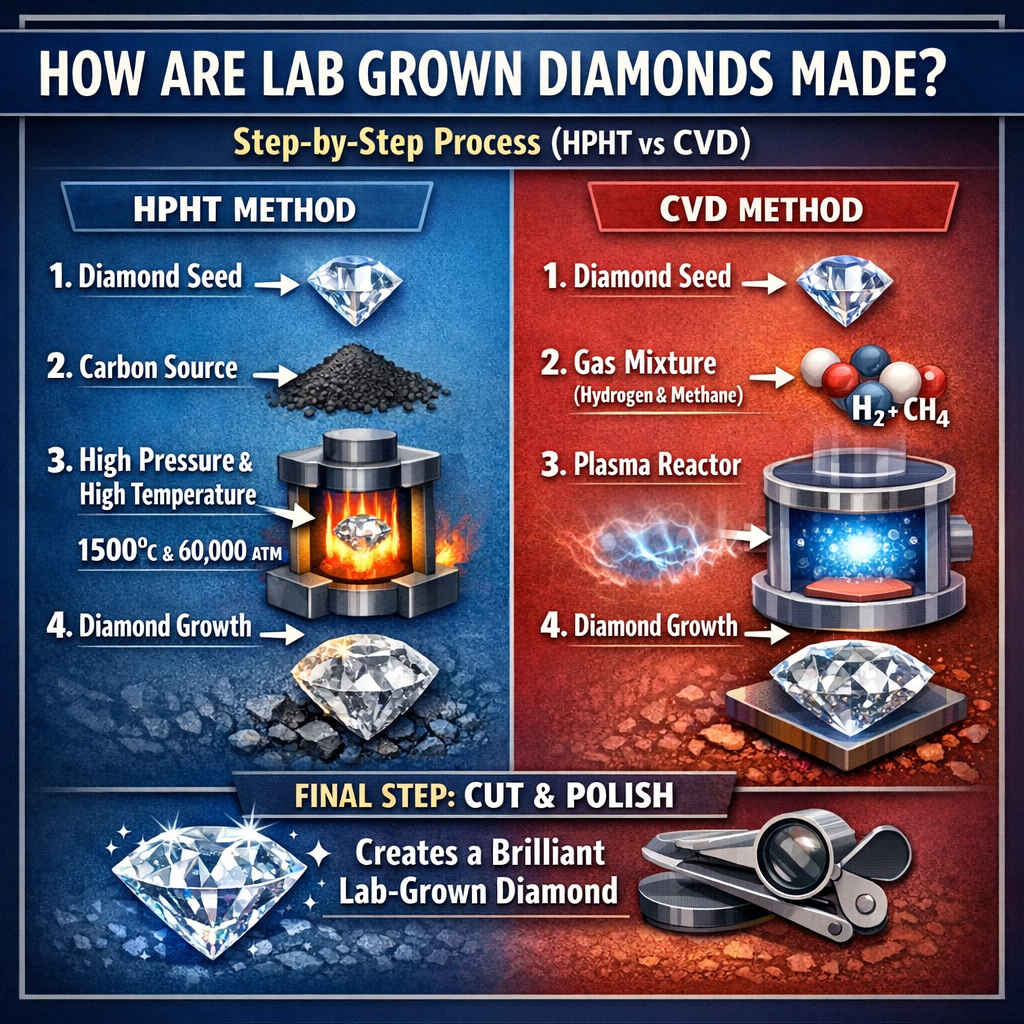 How Are Lab Grown Diamonds Made? Step-by-Step Process (HPHT vs CVD)